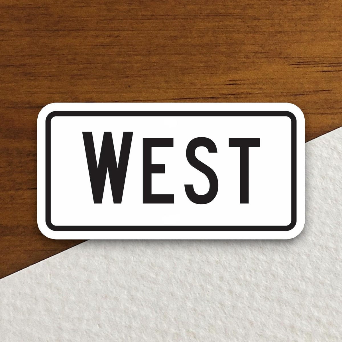 Stickly West Directional Road Sign Sticker In White, Road Trip Sticker ...