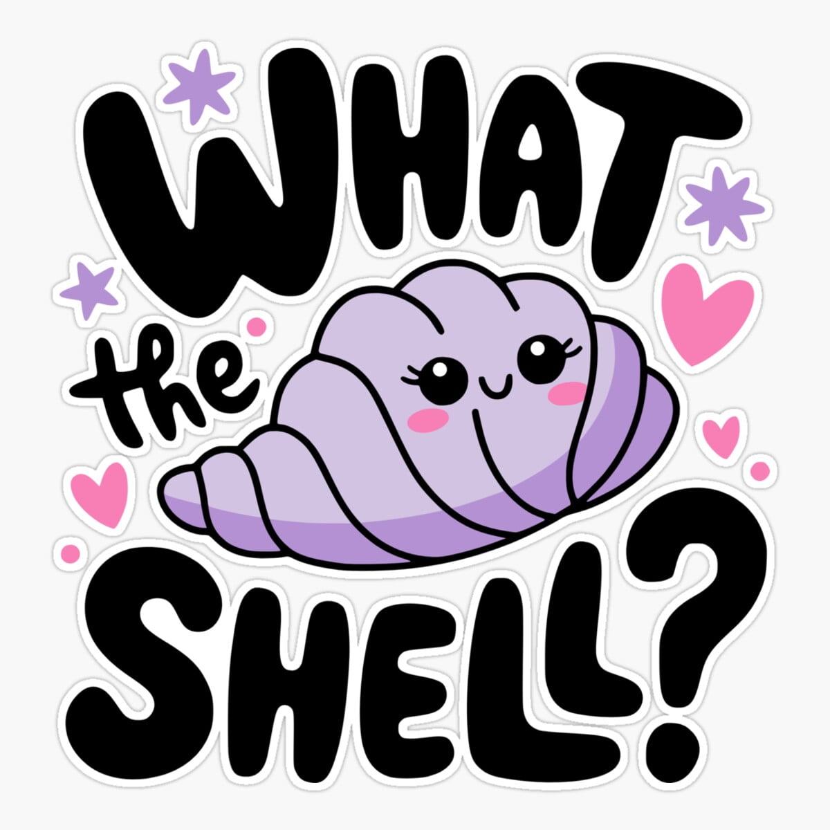 Stickly What The Shell! Funny Cute Seashell Pun Sticker, Phone Decal ...