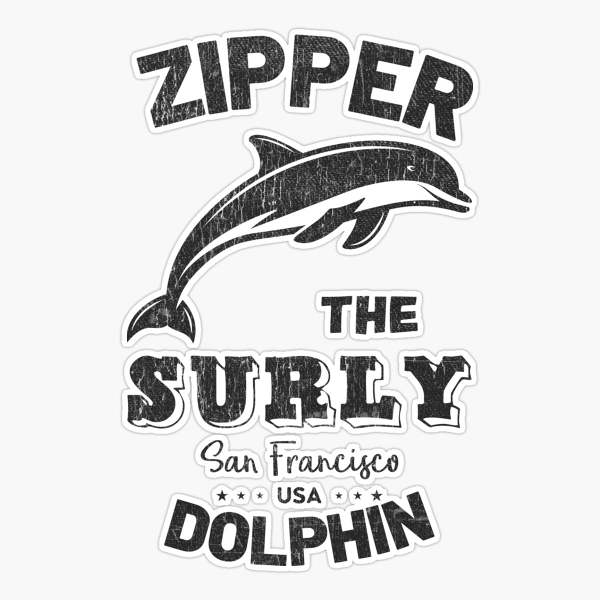 Stickly Zipper The Surly Dolphin Sticker, Phone Decal Water Bottle ...