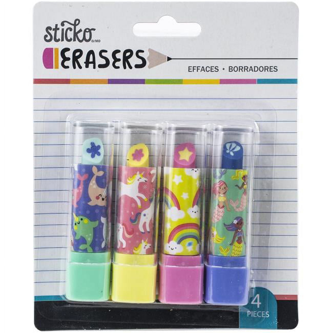 Sticko Retractable Lipstick Erasers 4/Pkg-Fantasy - Walmart.com