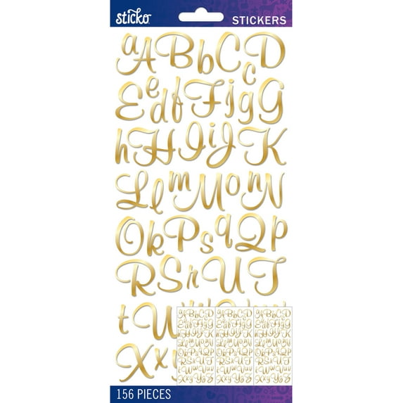 Sticko Alphabet Stickers-Alpha Medium Stickers - Gold Foil Script ...