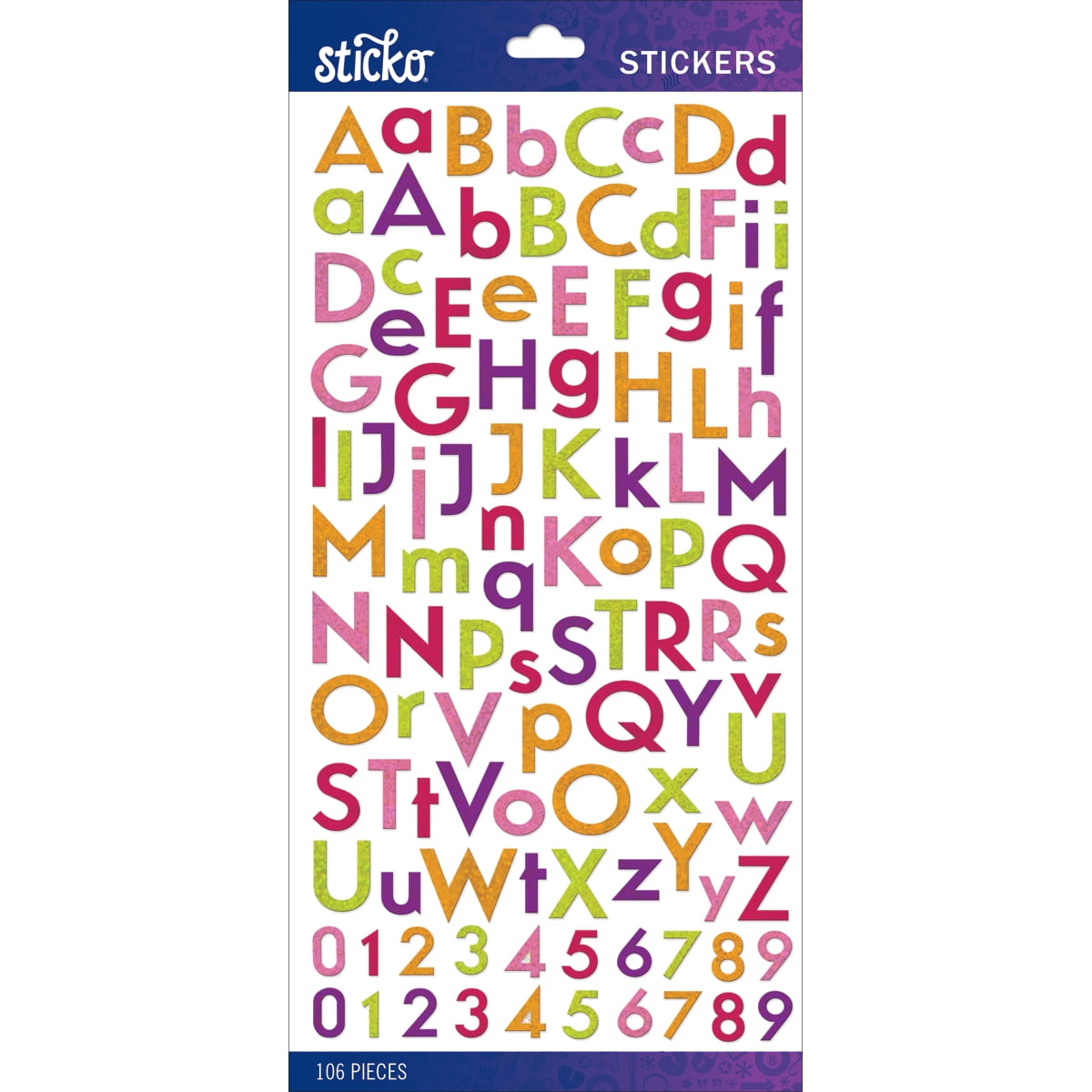 Sticko Alphabet Stickers-Bright Multi Glitter Combo Small, Pk 6, Sticko ...