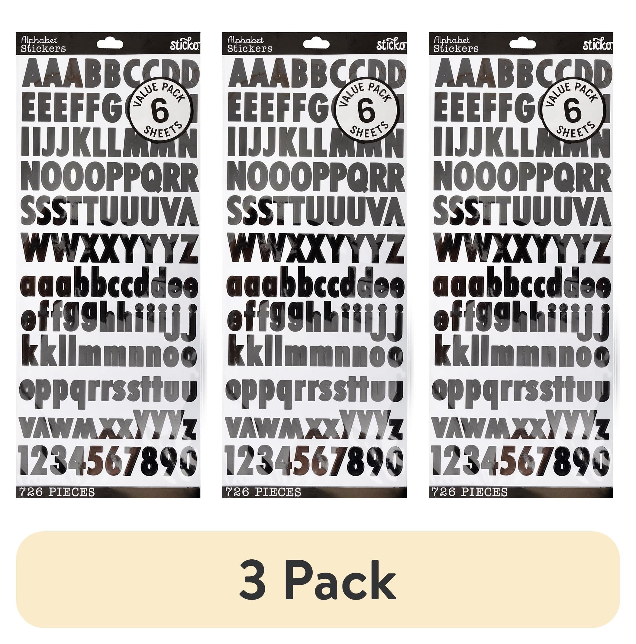 (3 pack) Sticko Black, Gold, & Silver Futura Alphabet Vinyl Stickers ...