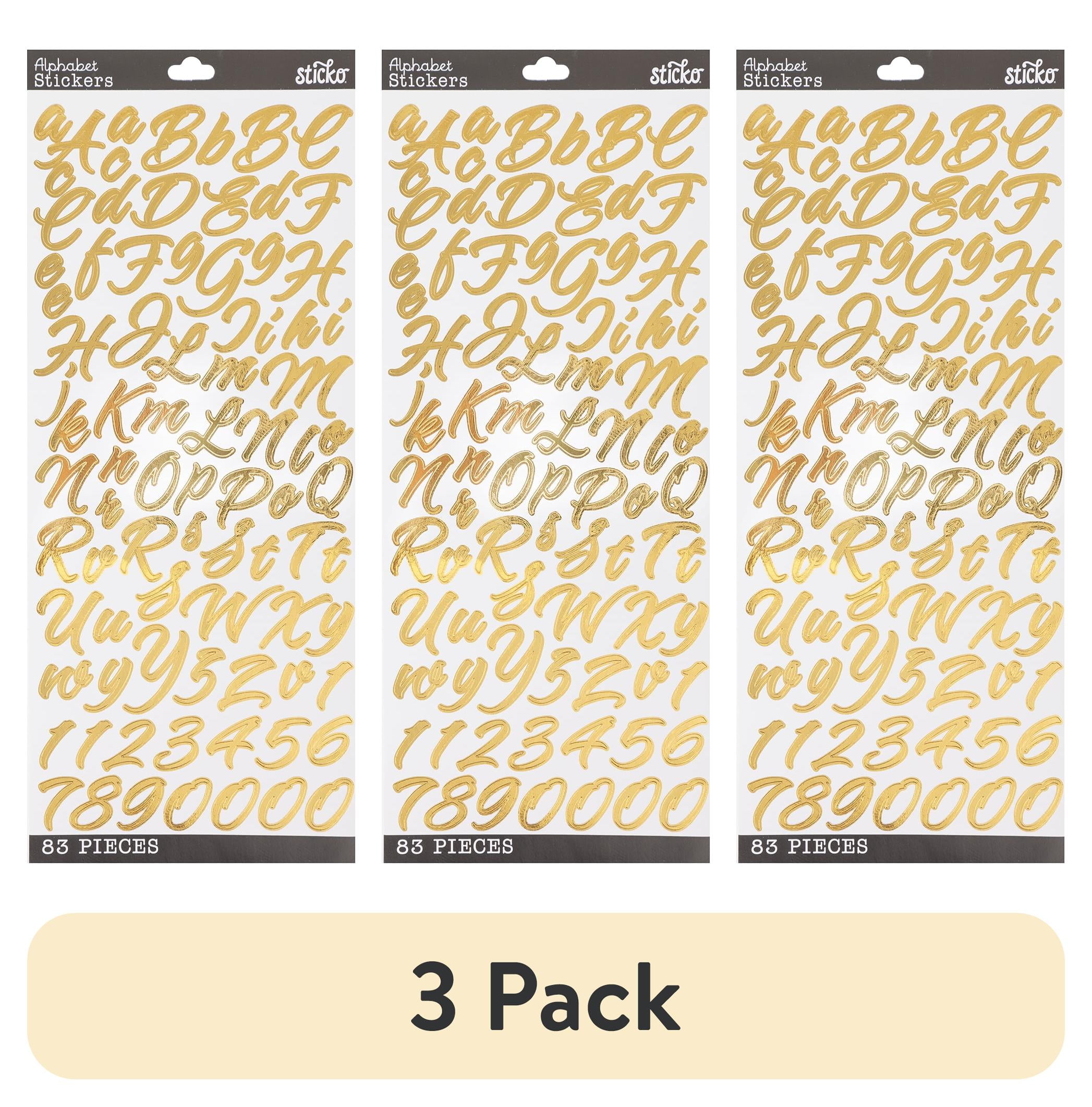 (3 pack) Sticko Large Gold Script Brush Stroke Alphabet Stickers, 83 ...