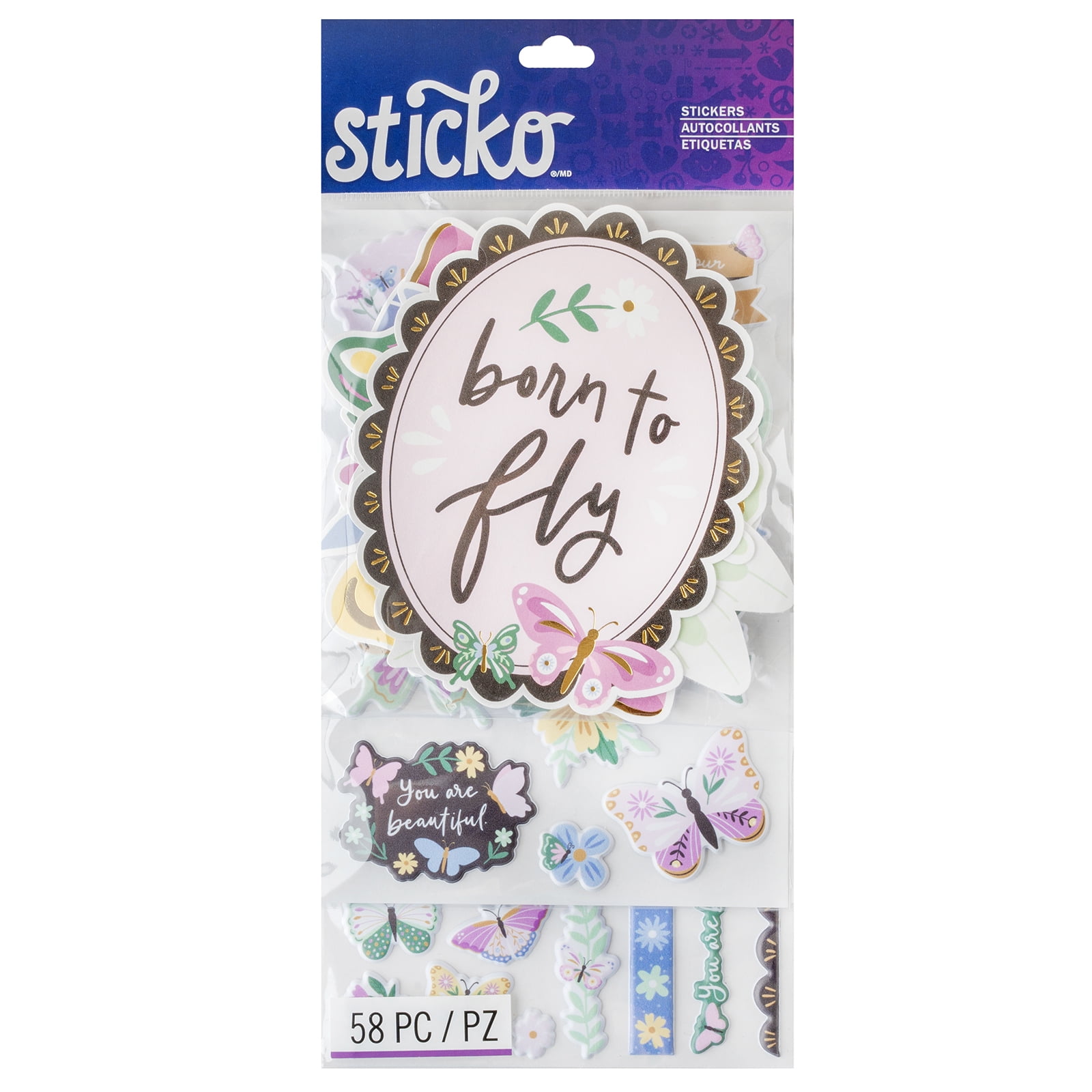 Sticko Multicolor Butterfly Flip Sticker Pack, 65 Piece - Walmart.com