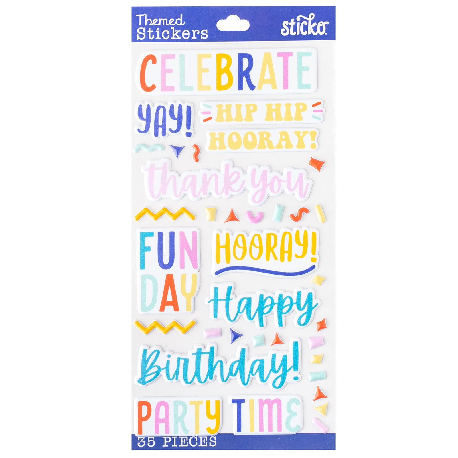 Sticko Multicolor Celebration Word Dimensional Stickers, 76 Piece c ...