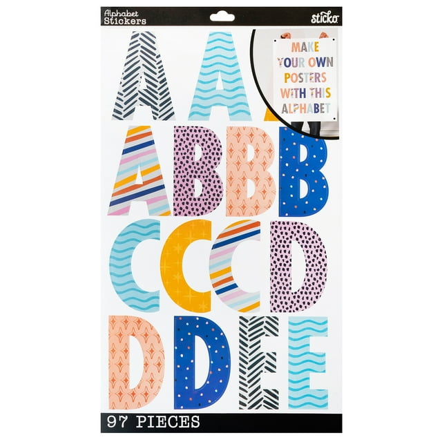 Sticko Multicolor Trendy Pattern XL Alphabet Stickers c - Walmart.com