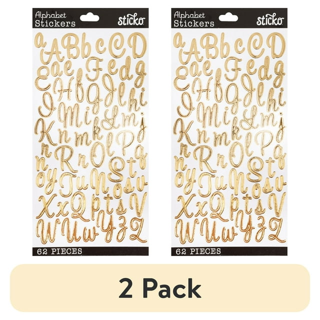 (2 pack) Sticko Small Gold Foil Sweetheart Script Alphabet Stickers ...
