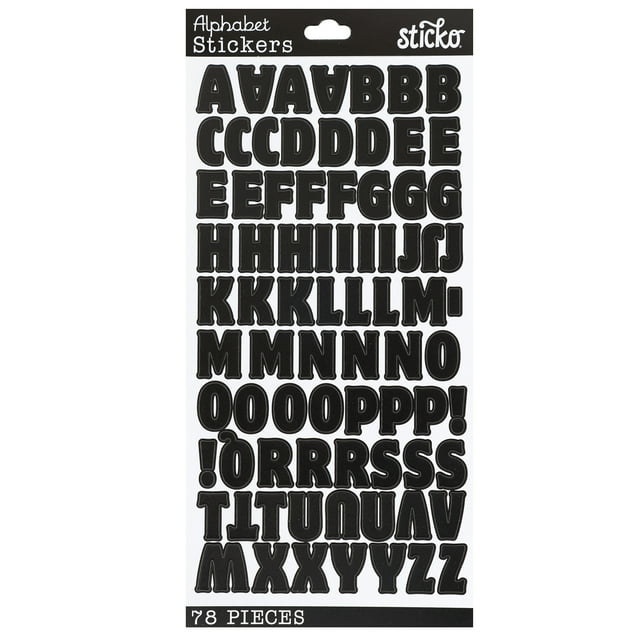 Sticko Solid Alphabet Vinyl Stickers Black Motter Alpha, 78 Piece ...