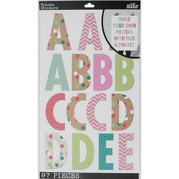 Sticko Solid Bright Multicolor Alphabet Vinyl Stickers, 97 Piece ...