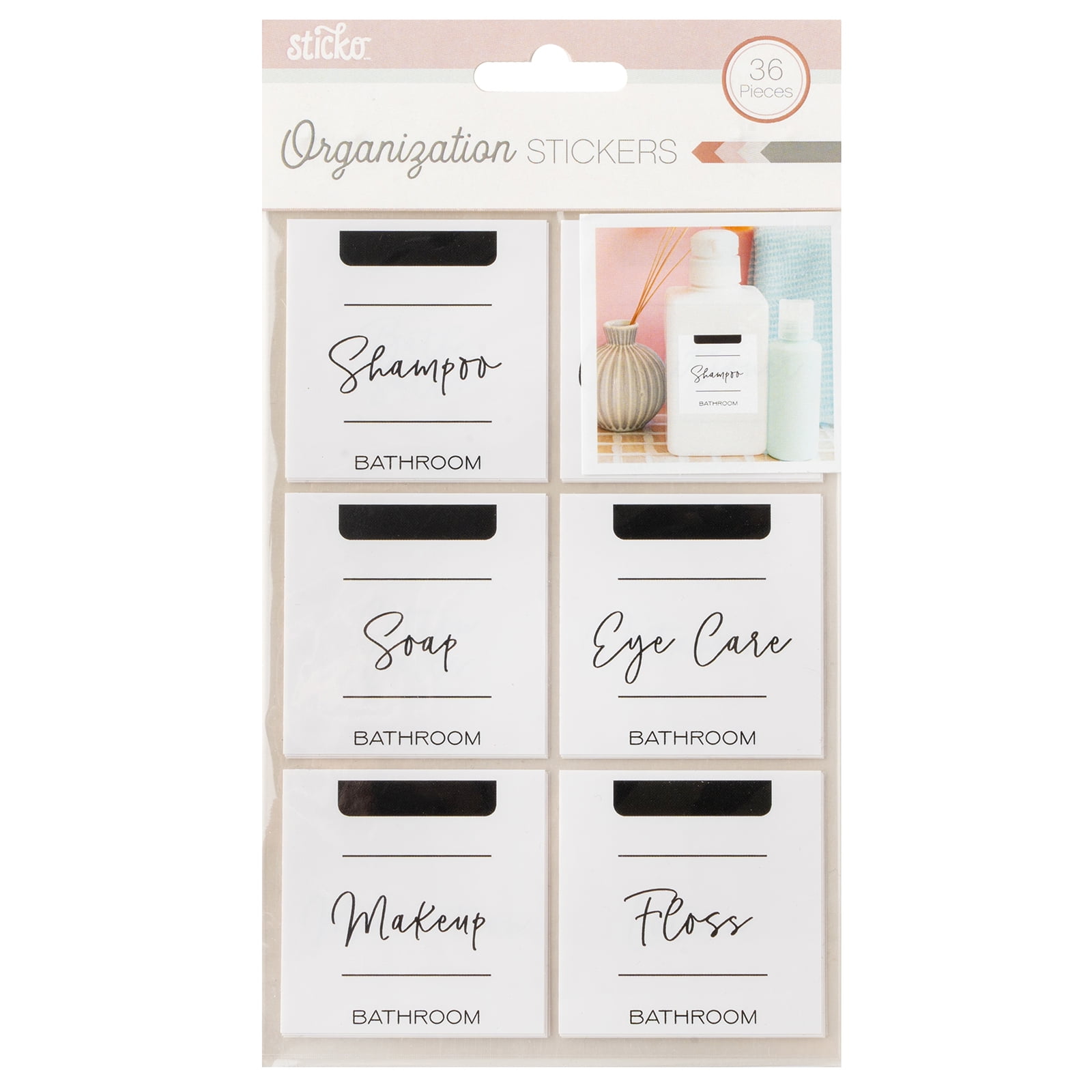 Sticko White Bathroom Organization Stickers, 24 Pieces - Walmart.com