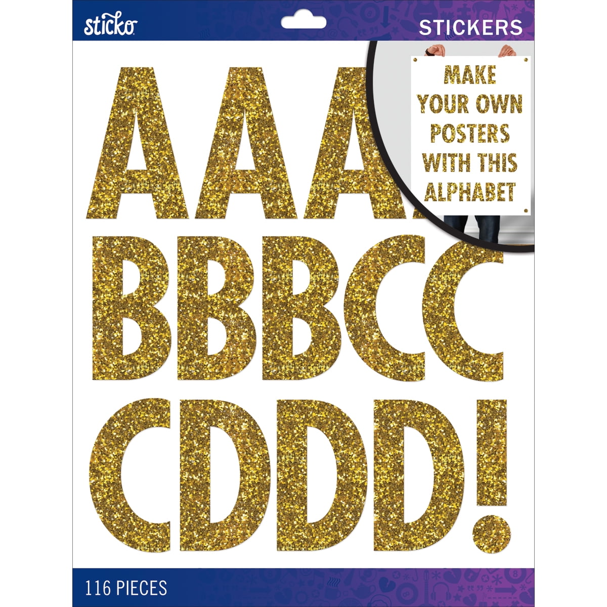 Sticko XL Alphabet Stickers Gold Glitter Futura Regular XL - Walmart.com