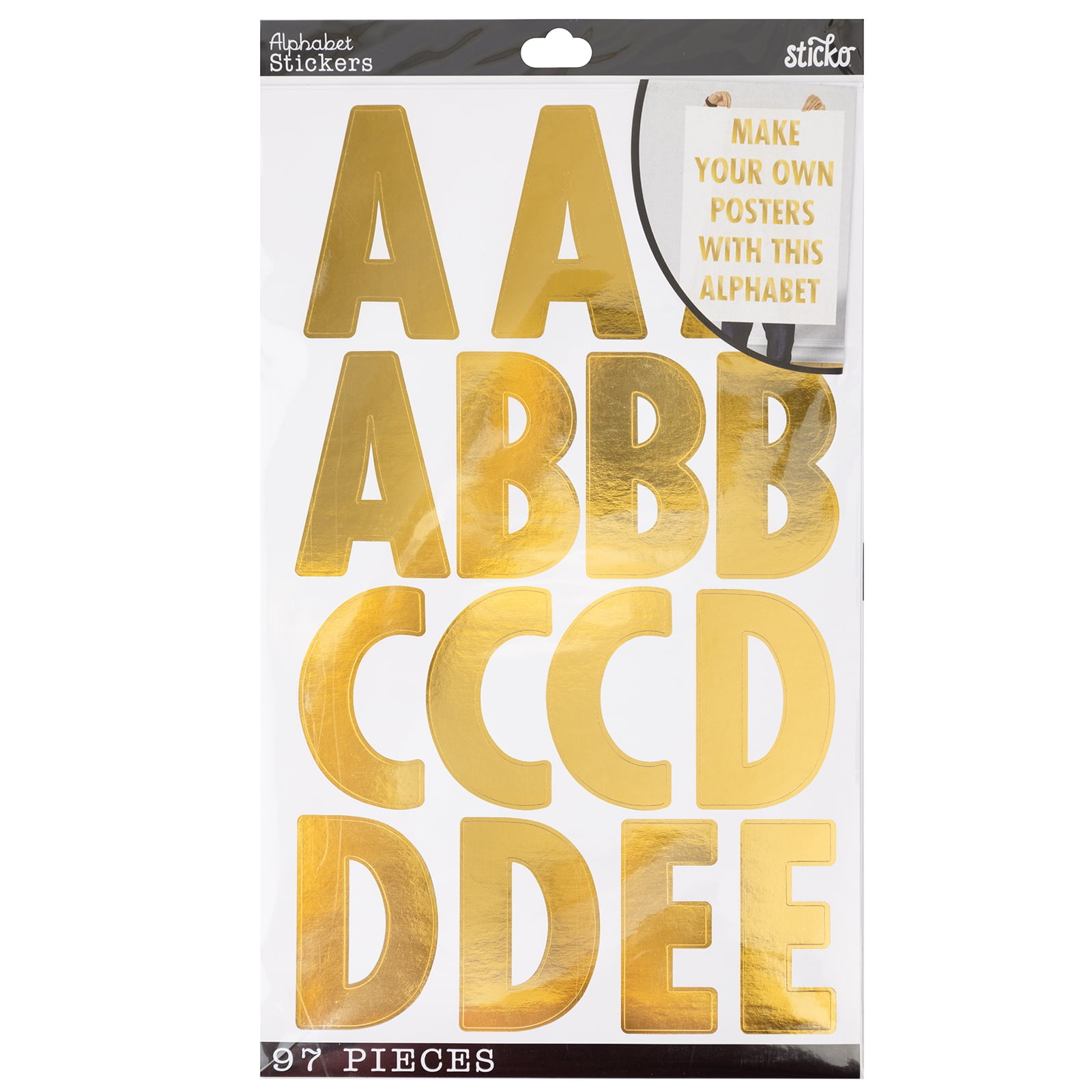 STICK O Gold Alphabet Poster Stickers 116 Pieces Peel and Stick Letters ...