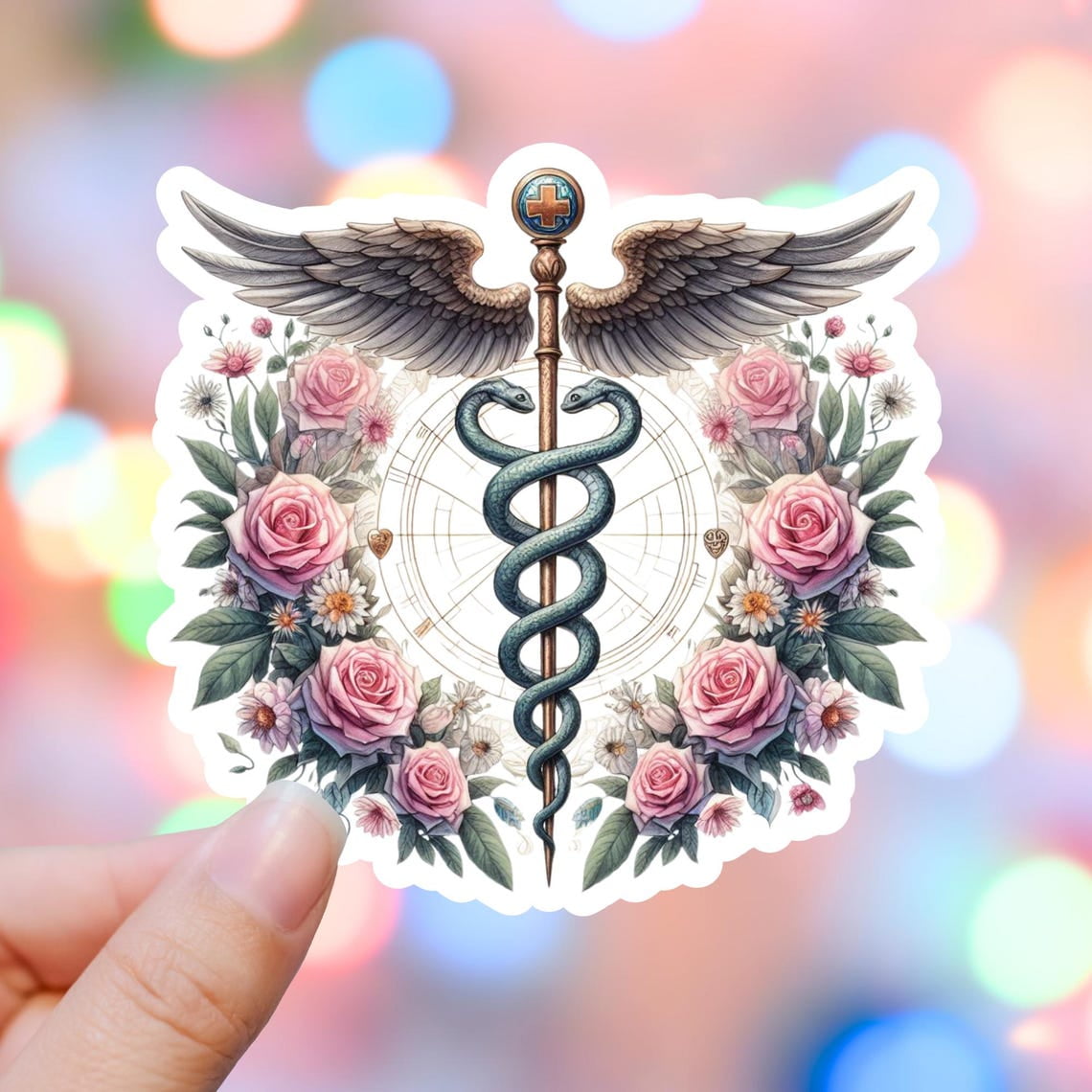 Stickology Caduceus er, Floral Nurse er, Nurse Day Gift, Medical Symbol ...