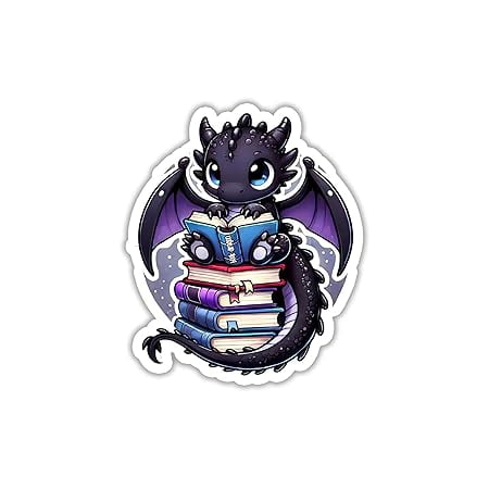 Stickology Dragon Reading Book Sticker, Bookish Stickers, Water ...