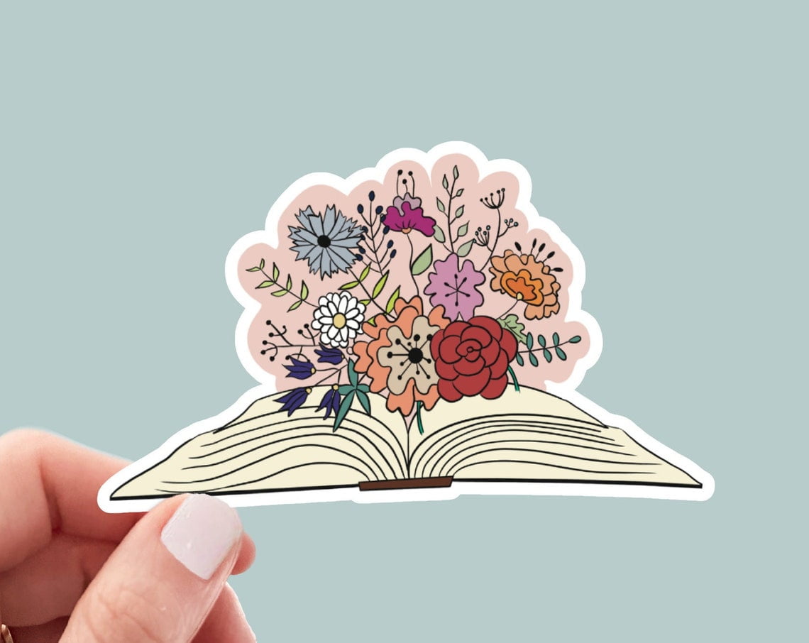 Stickology Floral Book er, Open Book er, reading, book laptop decals ...
