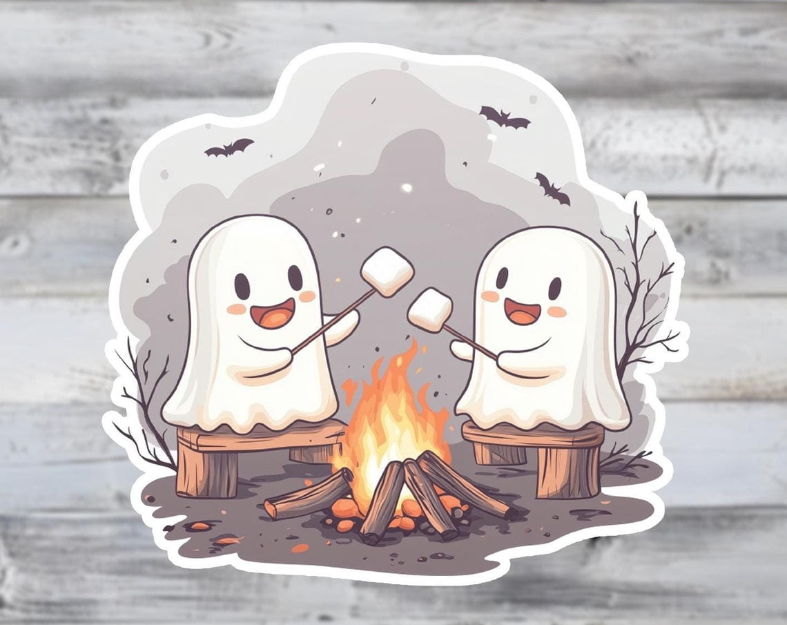 Stickology Ghost Campfire Vinyl er - Adorable Ghosts Roasting Marshmallow - Cute Gift for Water ...
