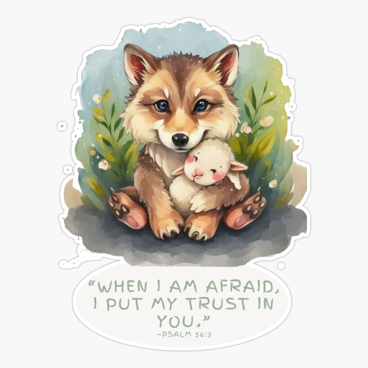 Stickology When I Am Afraid, I Put My Trust In You. Psalm 56:3 Baby Wolf & Baby Lamb Cuddling ...