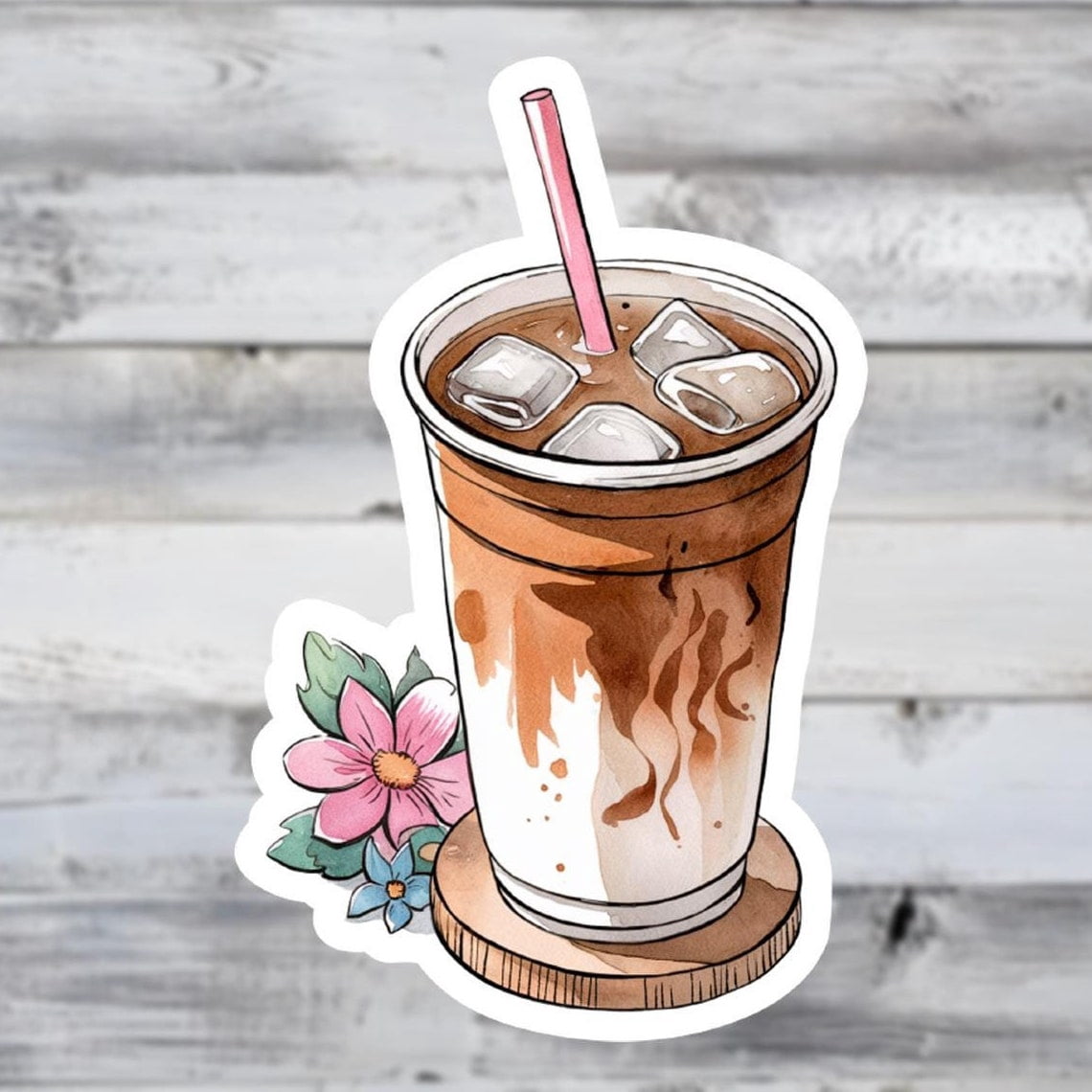 Stickology Iced Coffee Watercolor Flower Vinyl er - Artistic Floral ...