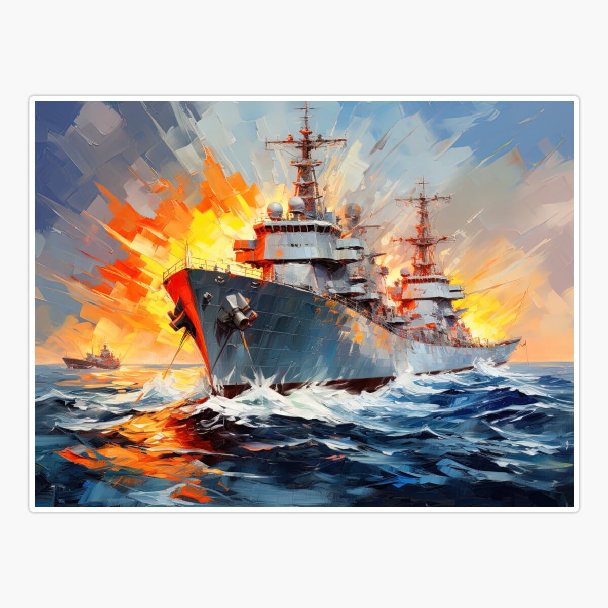 Stickology Navy Frigate Ship At War In The Ocean - Acrylics Painting ...