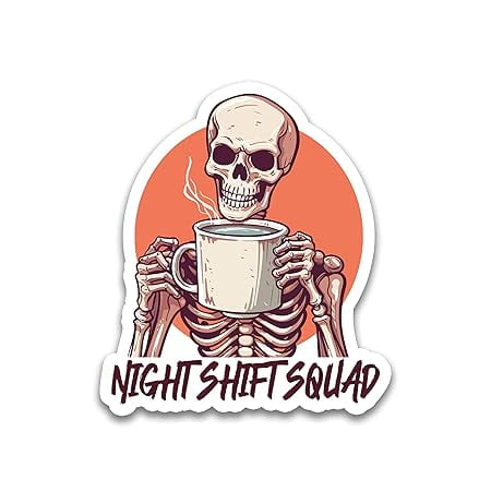 Stickology Night Shift Squad Skeleton Stickers, Water Resistant, Glossy ...