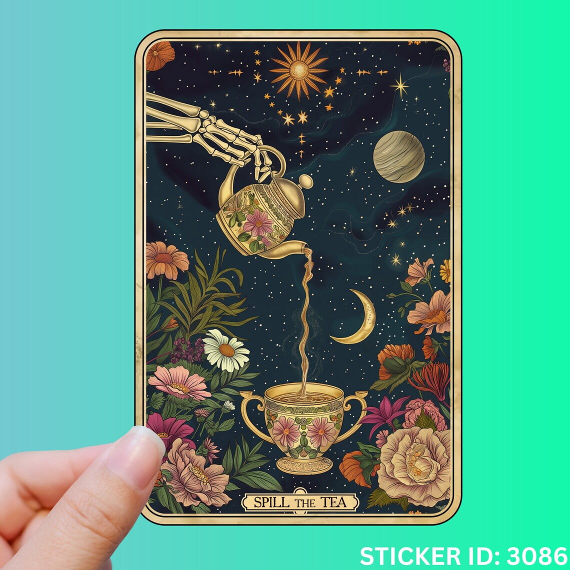 Stickology Spill The Tea Tarot Card er, Funny Tarot Card Decals, Occult ...