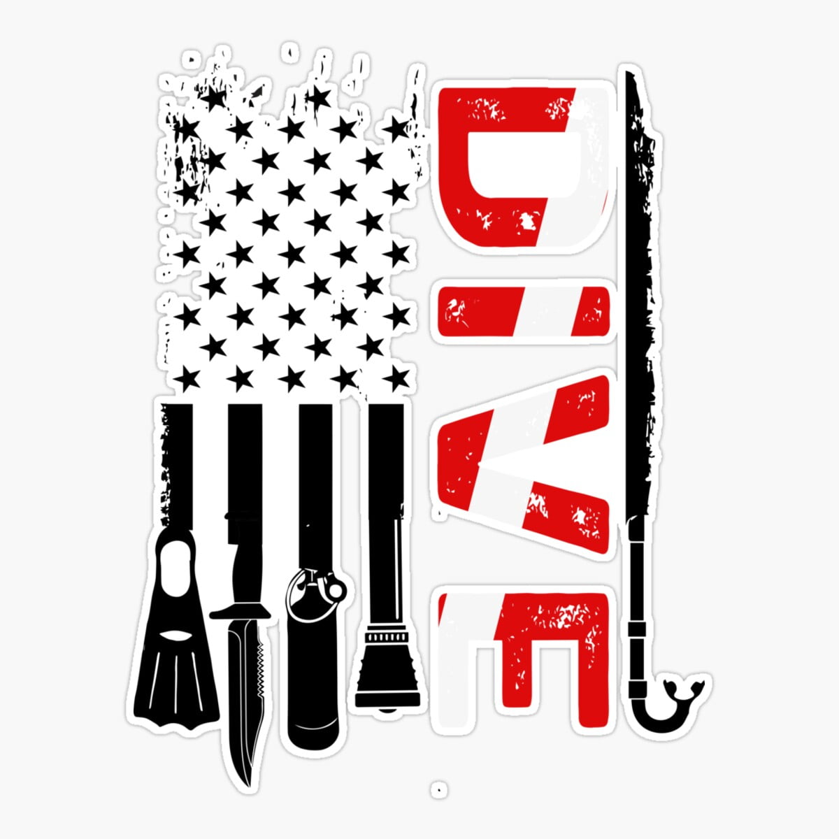 Stickology Vintage Scuba Diving Gear American Diver Down Flag Sticker ...