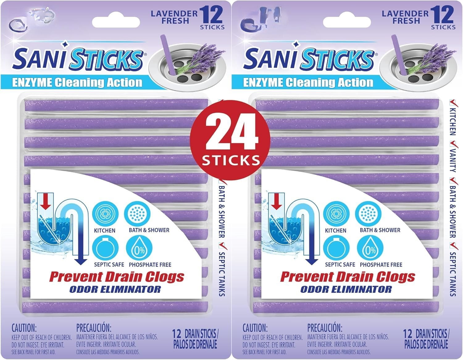 Sticks Drain Cleaner and Deodorizer, 24 Count, Lavender Scent Enzyme ...