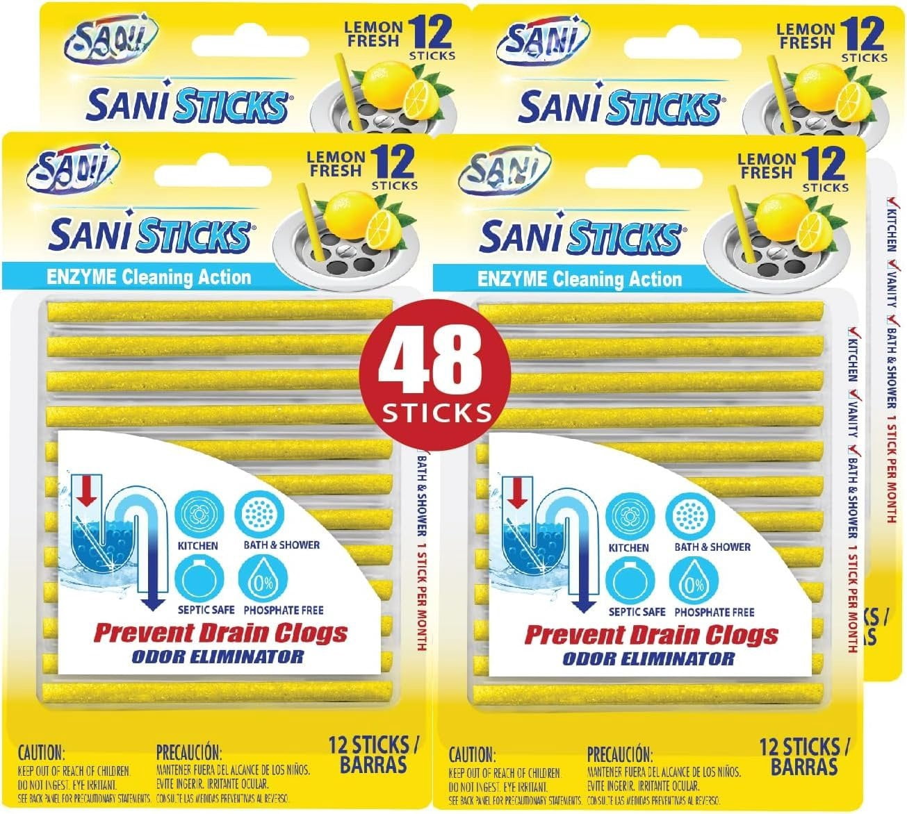 Sticks Drain Cleaner and Deodorizer, 48 Count, Scent Enzyme Pipe ...