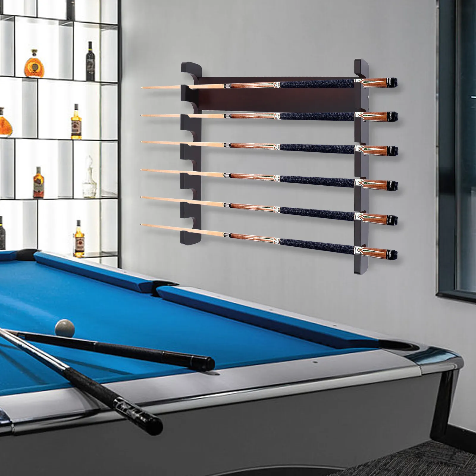 Sticks Horizontal Storage Pool Cue Rack Wall Mounted Billiard Cue ...