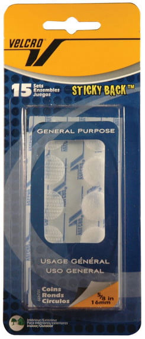 Sticky-Back Fasteners, Removable Adhesive, 0.63" Dia, White, 15/pack ...