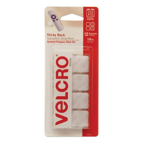 Sticky-Back Fasteners, Removable Adhesive, 0.88" X 0.88", White, 12 ...