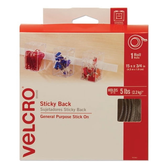 Sticky-Back Fasteners With Dispenser, Removable Adhesive, 0.75" X 15 Ft ...