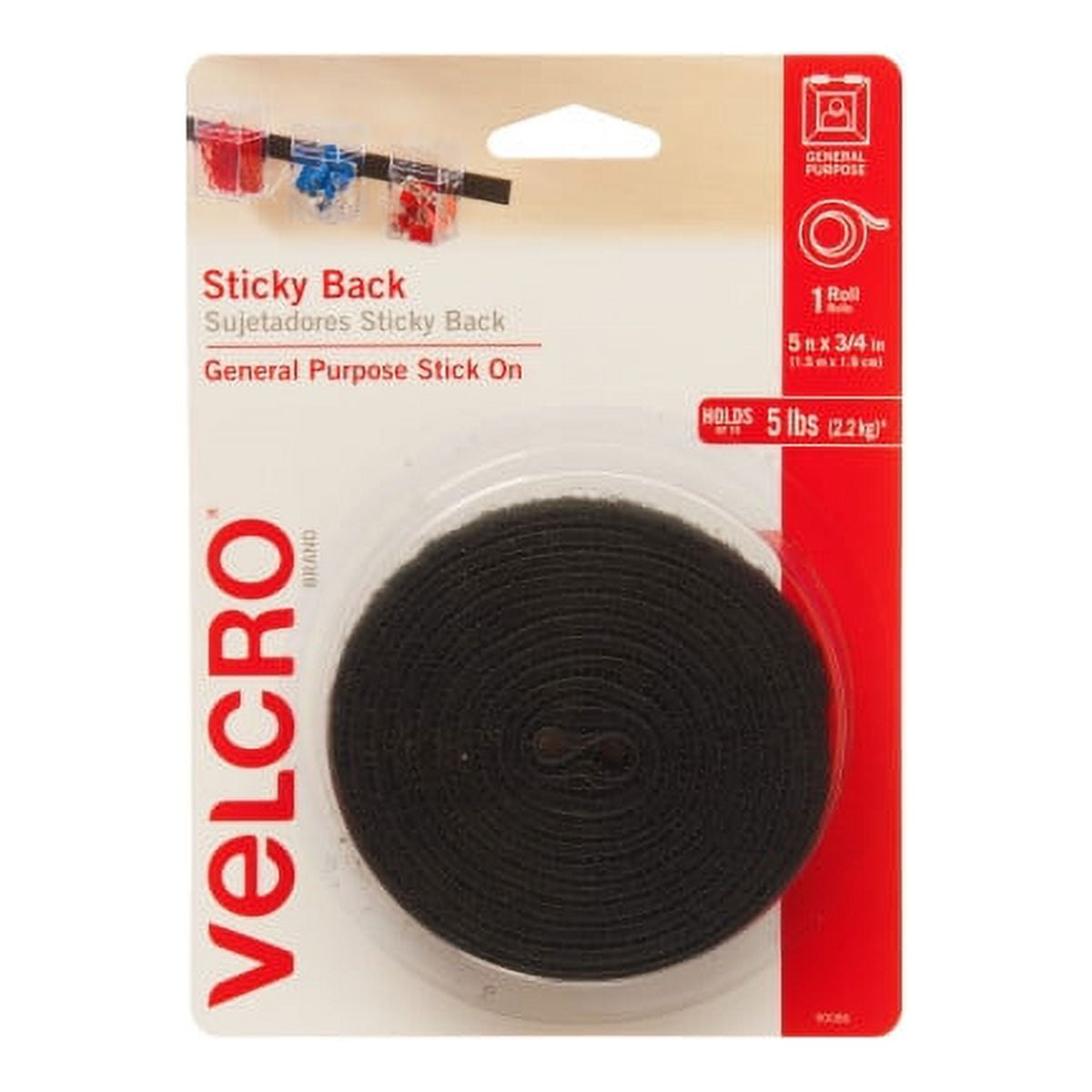 Sticky-Back Fasteners With Dispenser, Removable Adhesive, 0.75" X 5 Ft ...