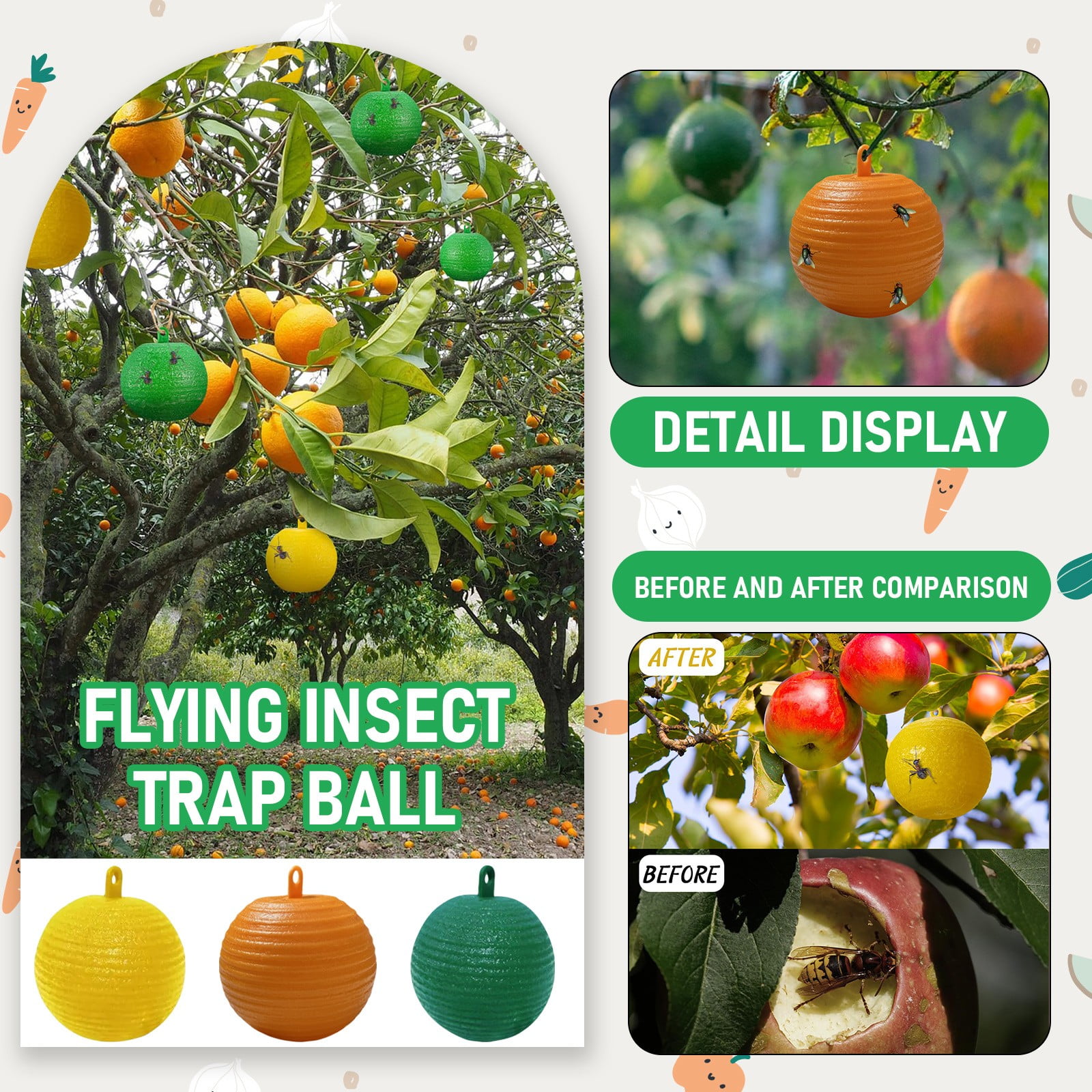 Sticky Fruit Fly Trap Ball Adhesive Fly Catching Ball Sticky Glue Fly ...