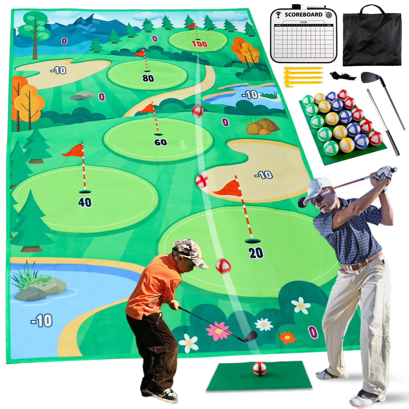 Sticky Golf Game Pro Practice Mat:Golf Balls Chip Games Mat Net Set for ...