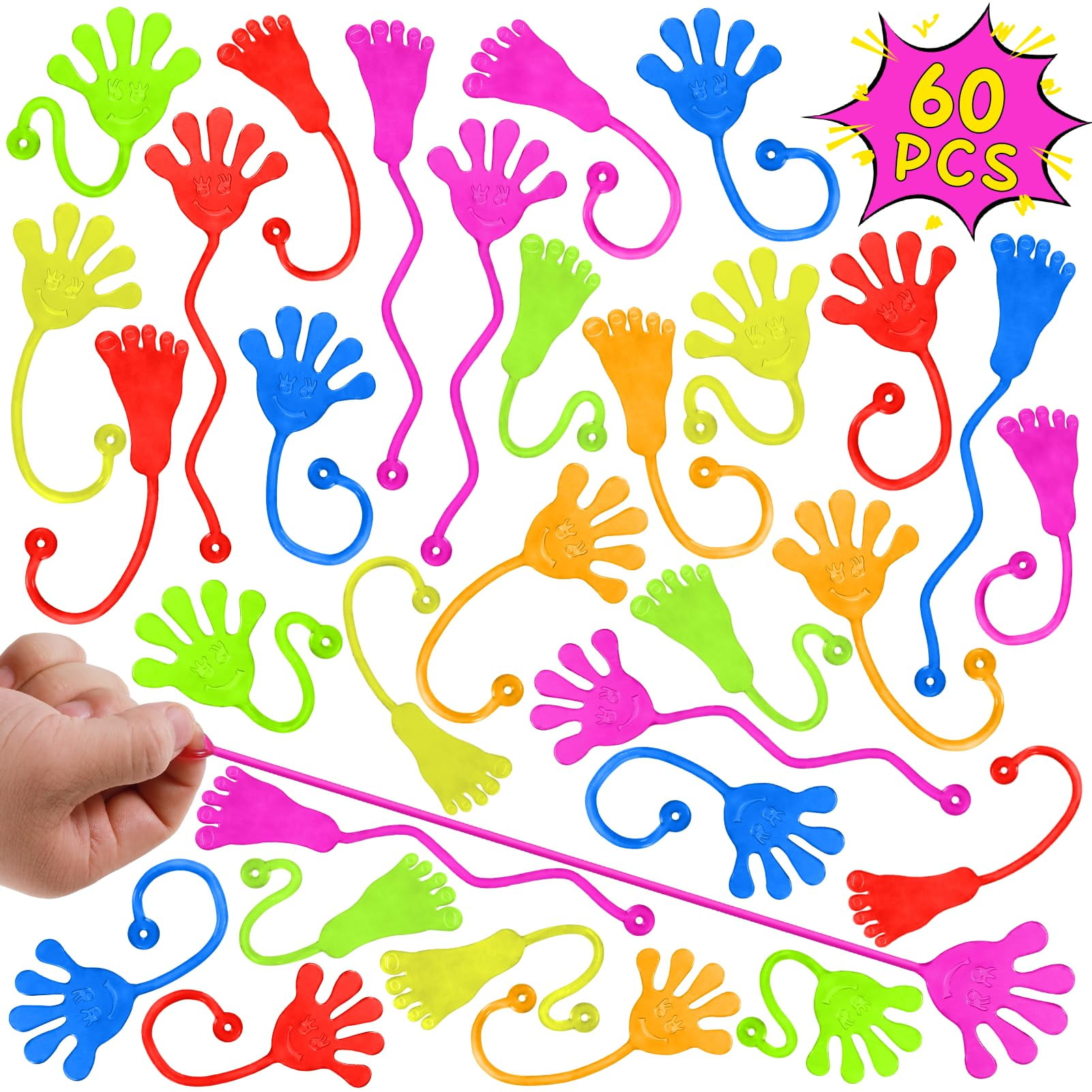 Sticky Hands Bulk 60 PCS Party Favors for 4-8,8-12 Year Stretchy Sticky ...