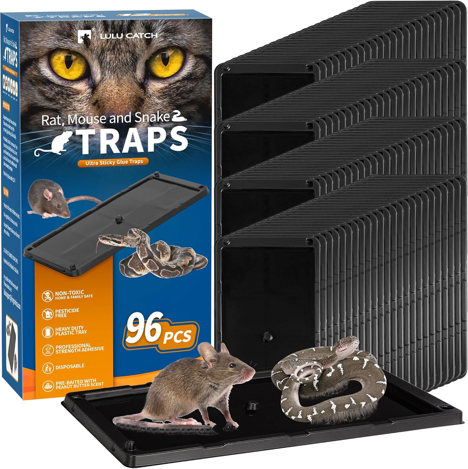 Sticky Mouse Trap, 96 Pack Large Glue Traps, Pre-Baited Heavy Duty Non ...