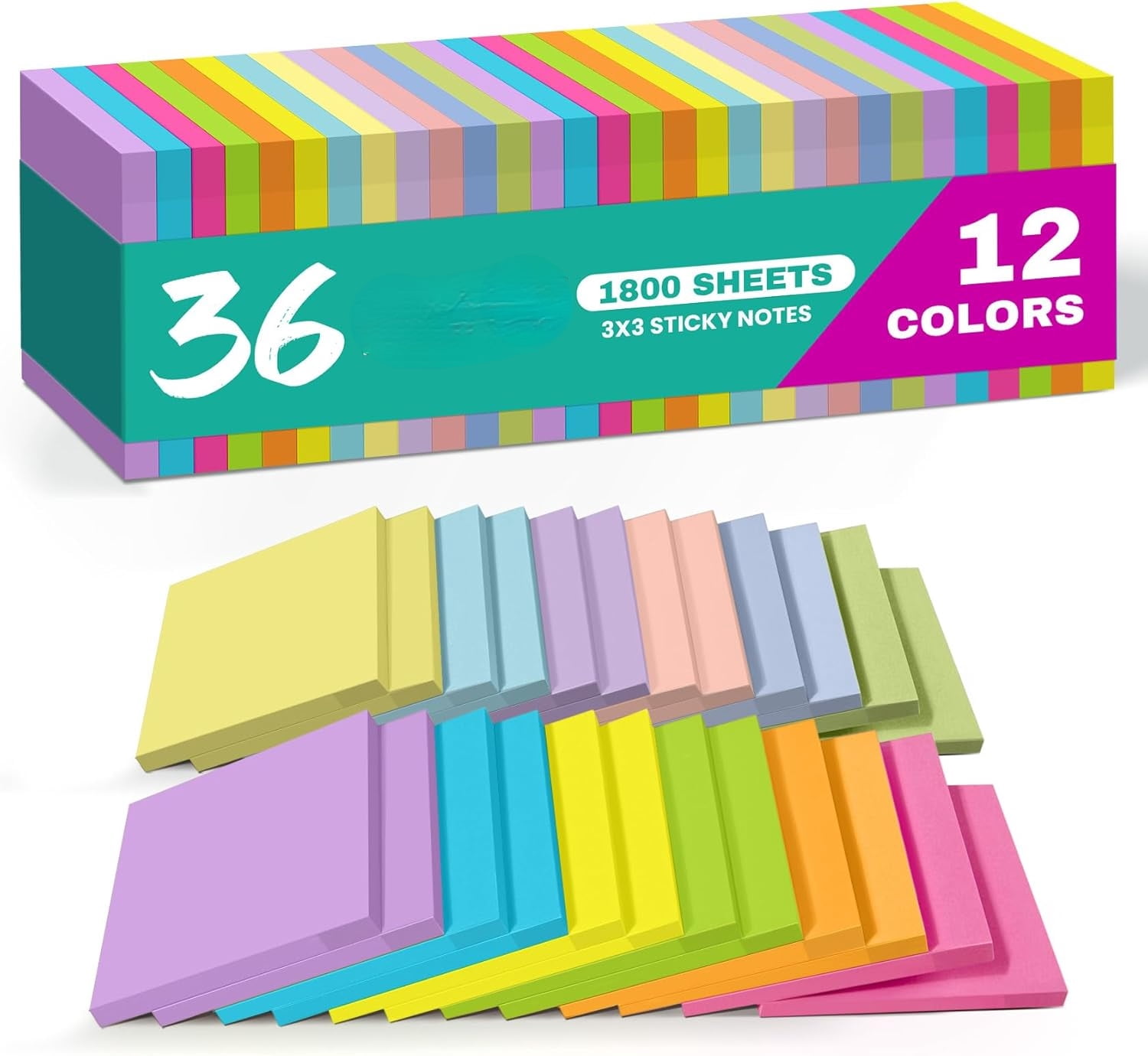 Sticky Notes, 36 Pads, 3x3 Inches Self-Stick Note Pads, Perfect for ...