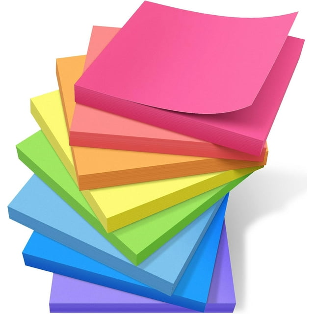 Sticky Notes 3x3 in, 8 Pads Self-Stick Notes with Bright Colors (80 ...