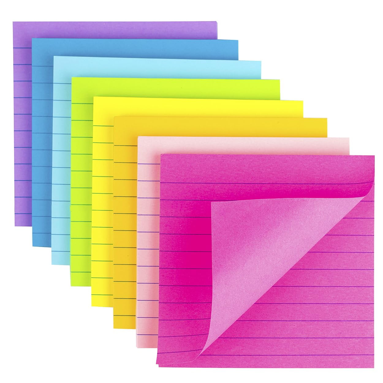 Sticky Notes 4x4 Inch 8 Pack, Vibrant Lined Memo Pads High Adhesion ...