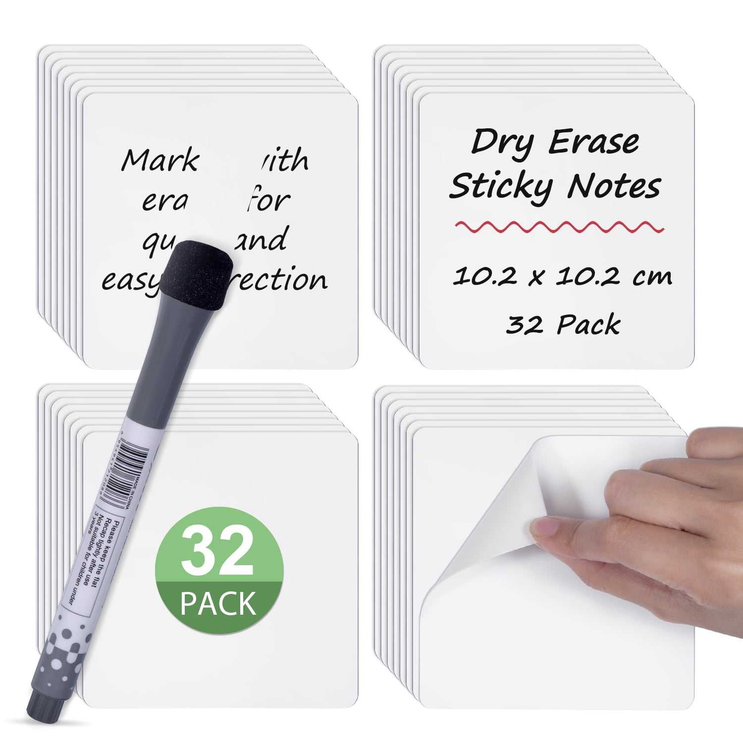 Sticky Notes, Reusable Dry Erase Labels, 32-Pack 4" X 4", Whiteboard ...