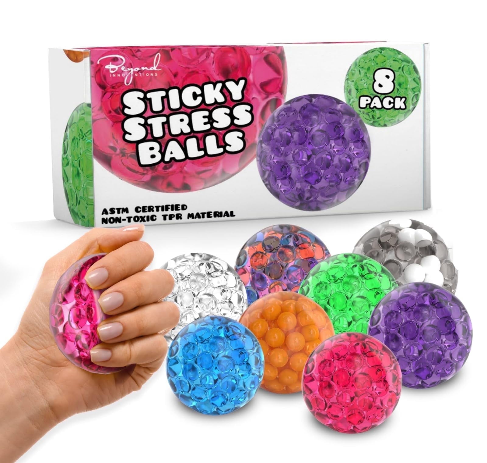 Sticky Fidget Balls - Pack of 8 Squishy Sensory Toys - TPR Material ...
