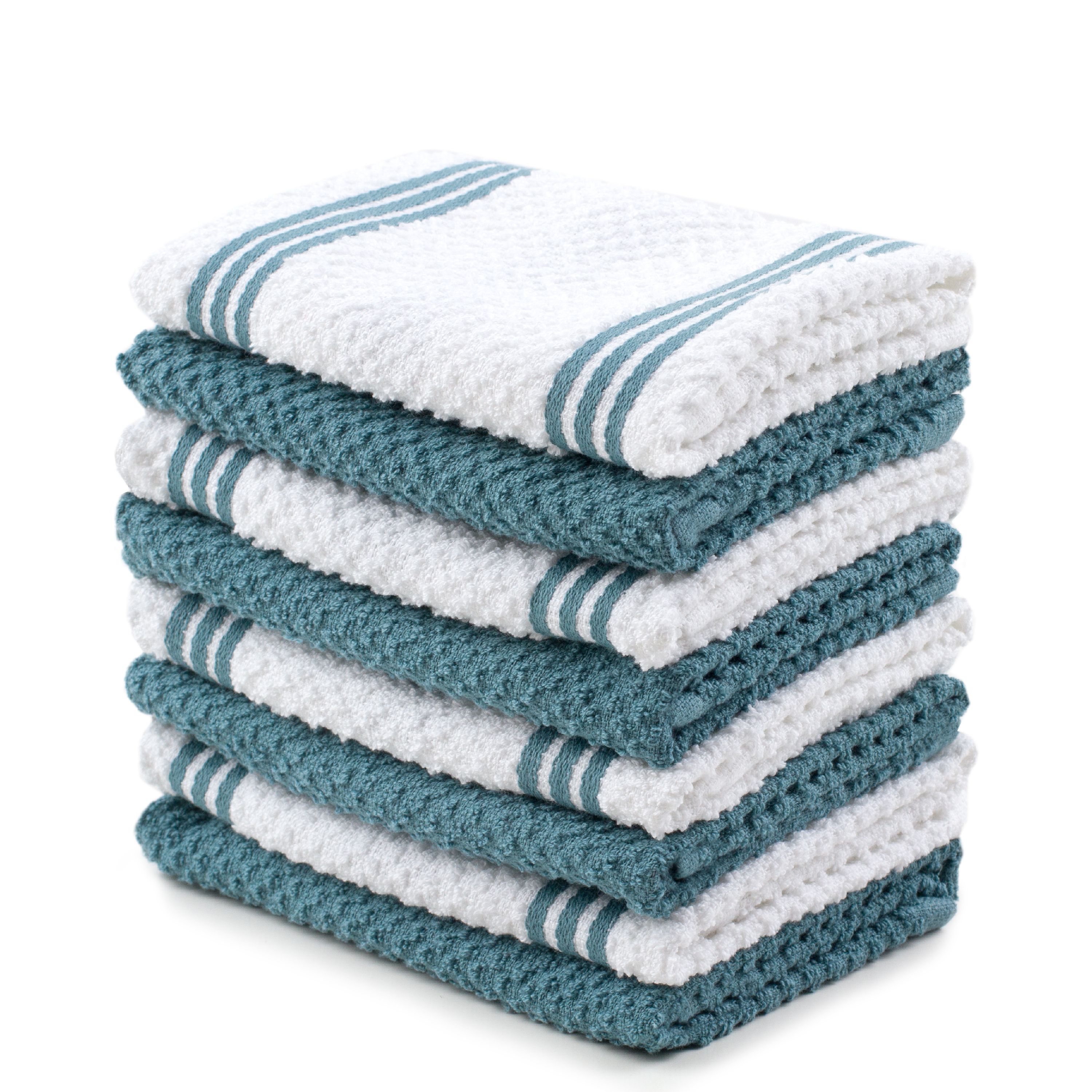 Mainstays, 18 Pack, 100% Cotton Waffle Dishcloths, Blue and Blue Stripe ...