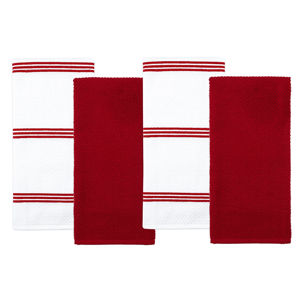 Sticky Toffee 100% Cotton Kitchen Towels, Set of 4, Red and White ...