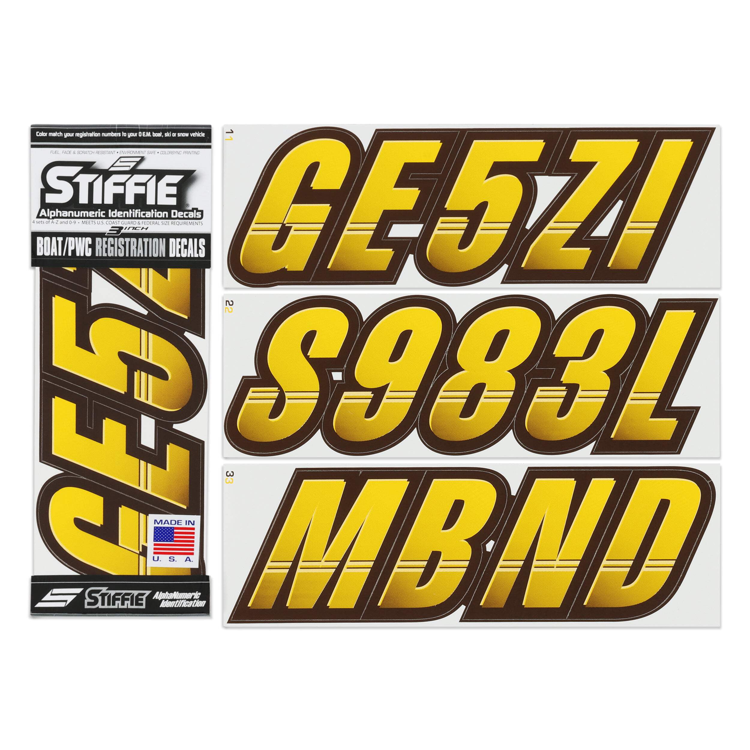 Stiffie Techtron Yellow/Brown 3" Alpha-Numeric Registration ...
