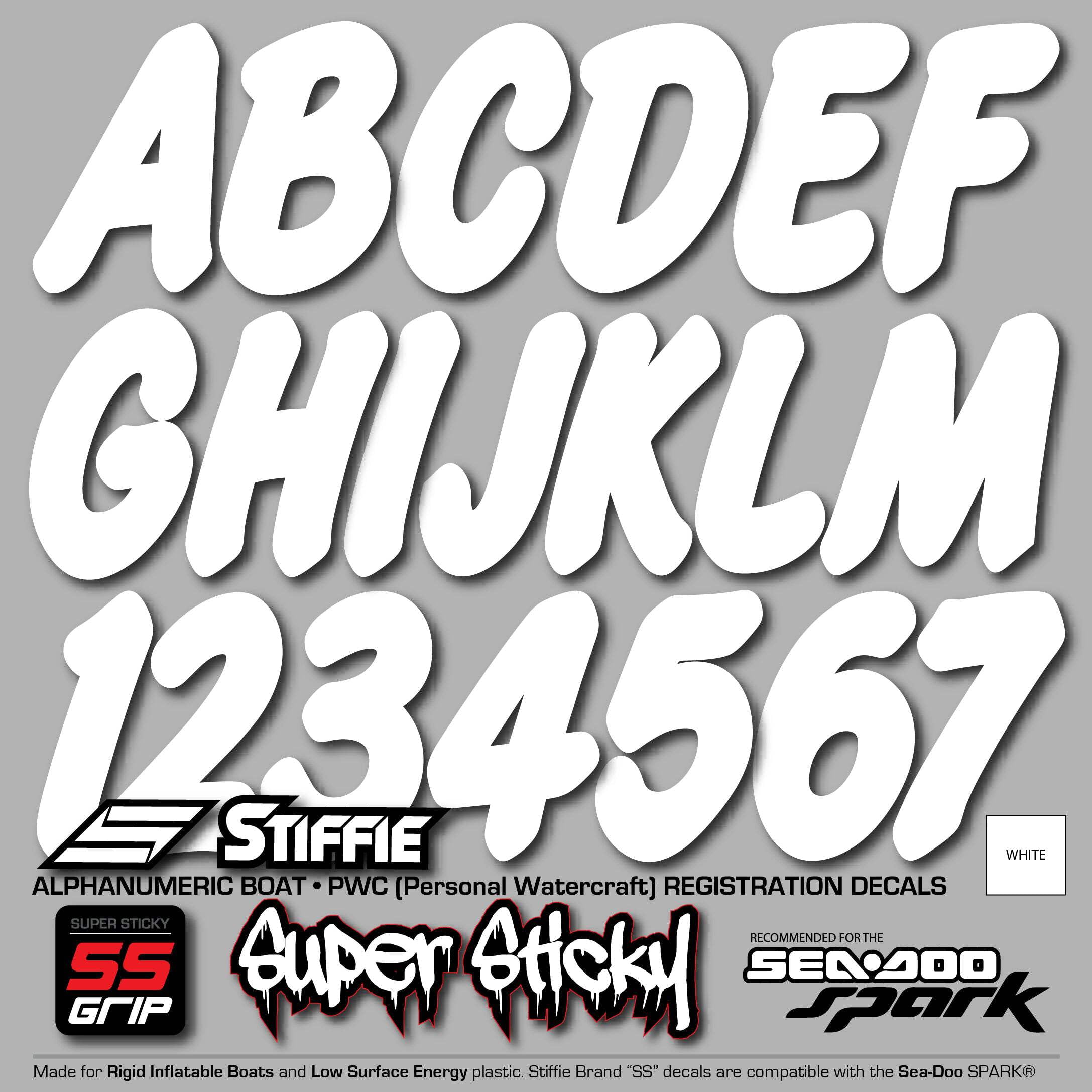 Stiffie Whip-One White Super Sticky 3" Alpha Numeric Registration ...