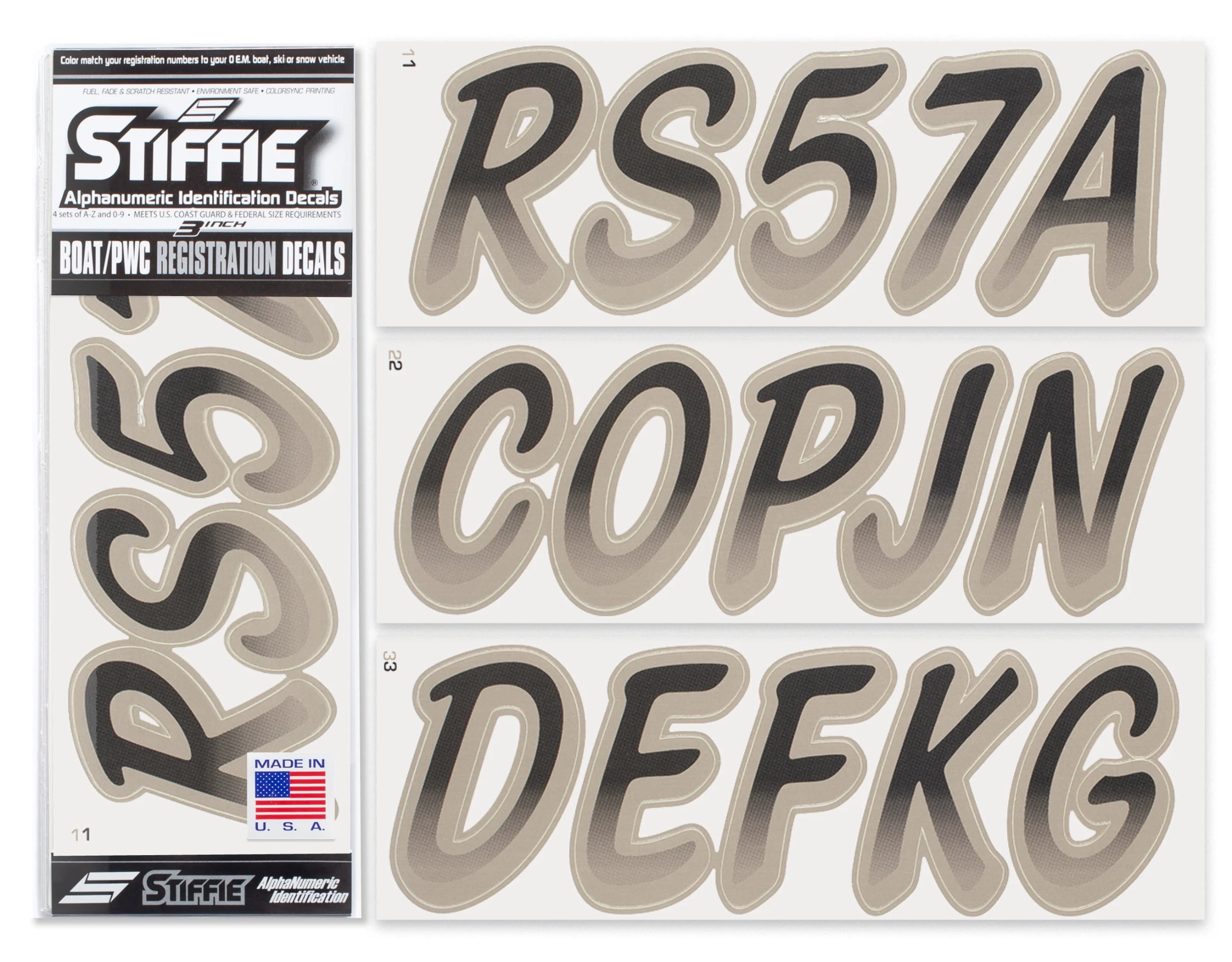 Stiffie Whipline Black/Pewter 3" Alpha-Numeric Registration ...