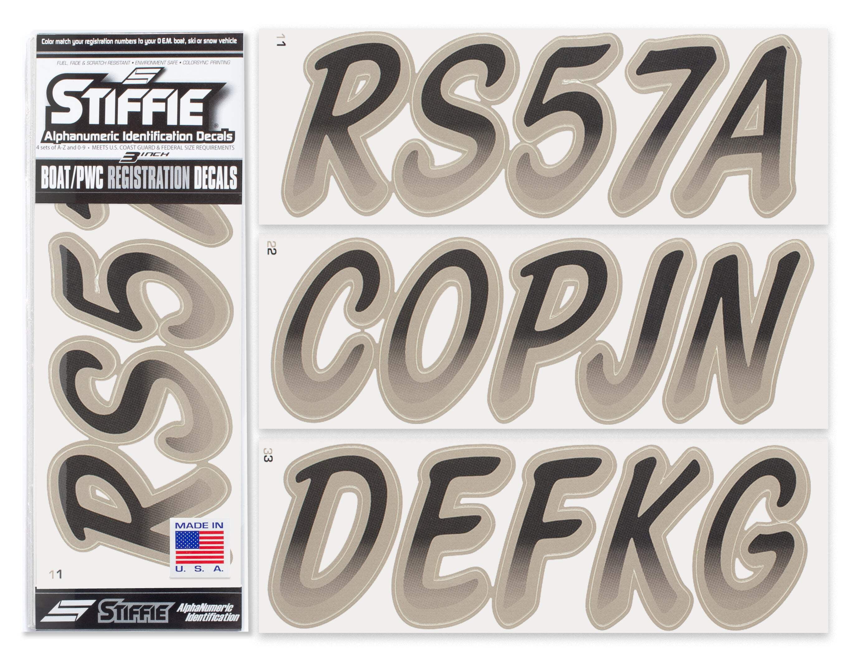 Stiffie Whipline Black/Pewter 3" Alpha-Numeric Registration ...