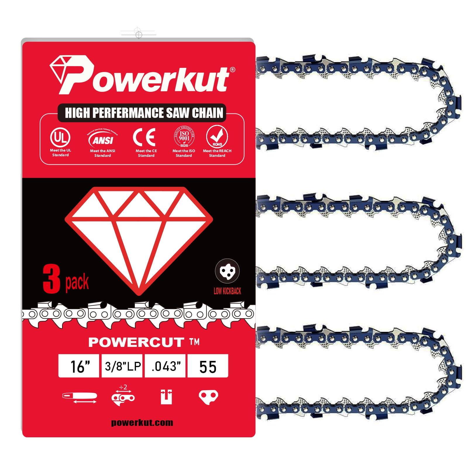 Stihl Chainsaw Chain 16 Inch Fits Stihl MS170 Chain, MS 170, 61 pmm3 55 ...